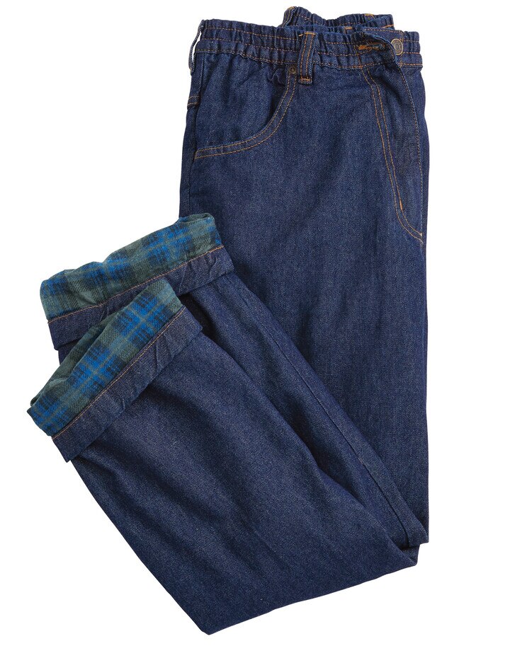 Haband Mens Flannel Lined Elastic Waist 5 Pocket Jeans Blair